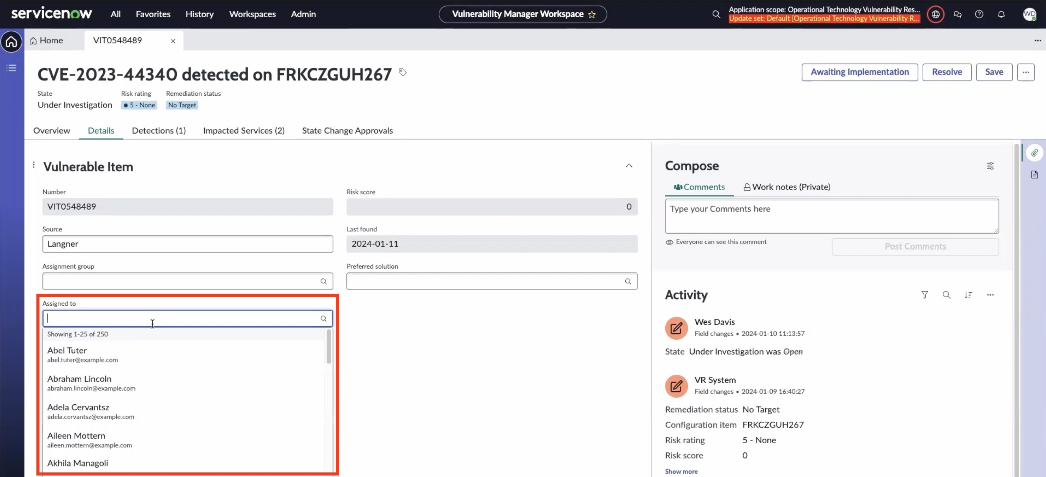 The Vulnerability Manager Workspace – OTbase Help Center | Langner, Inc.